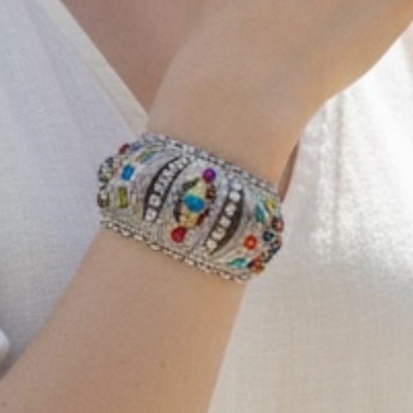 Jewelry | Colorful Beaded Silver Bangle | Poshmark